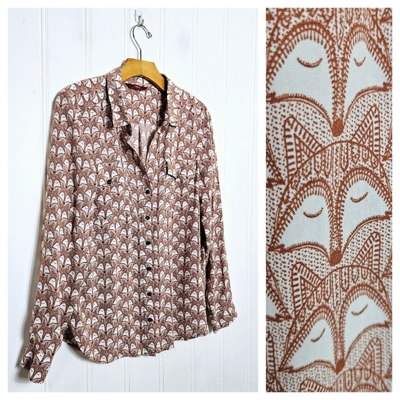 next | Tops | Next Fox Print Shirt Womens White Brown Buttoned ...